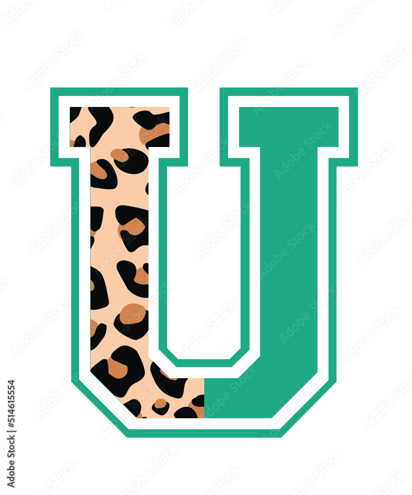 Varsity font svg, College font svg, half Leopard varsity font letters ...