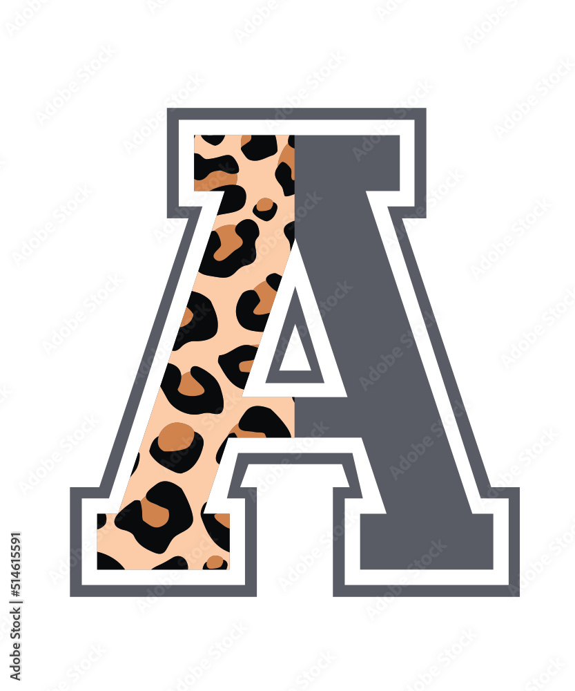 Varsity font svg, College font svg, half Leopard varsity font letters ...
