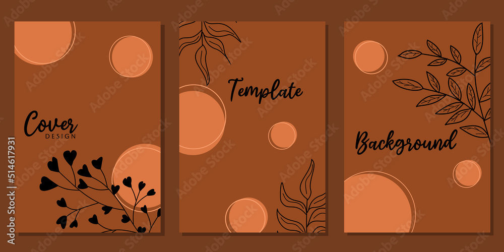 brown color cover template set. Abstract background design with hand ...