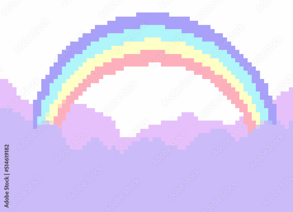 Vecteur Stock Pixel art Rainbow with clouds 8 bit. Old school rainbow ...