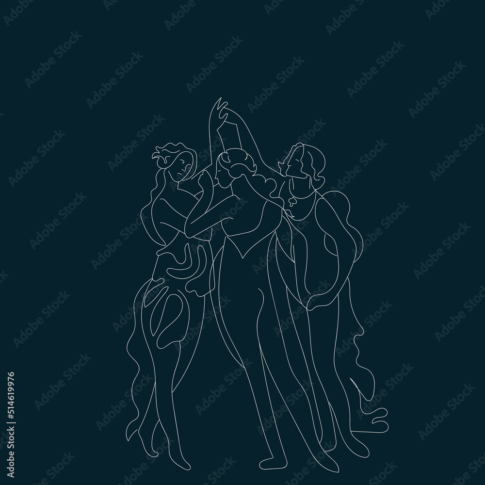 Hand drawn line art Spring (Prima Vera) from a painting by Botticelli ...