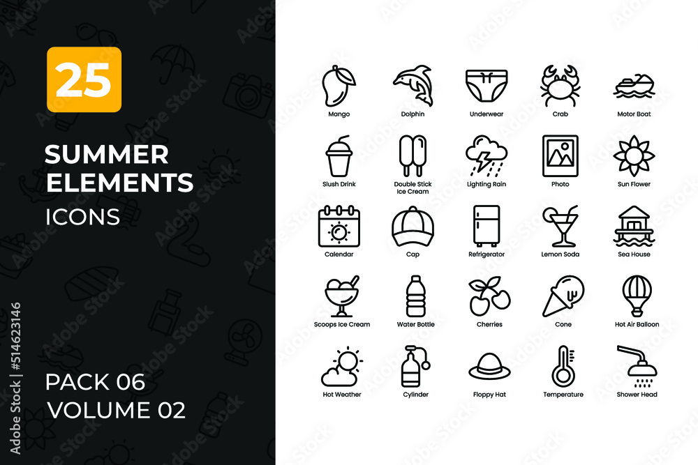 Summer Icons Collection. Set contains such Icons as sunny, hot day ...