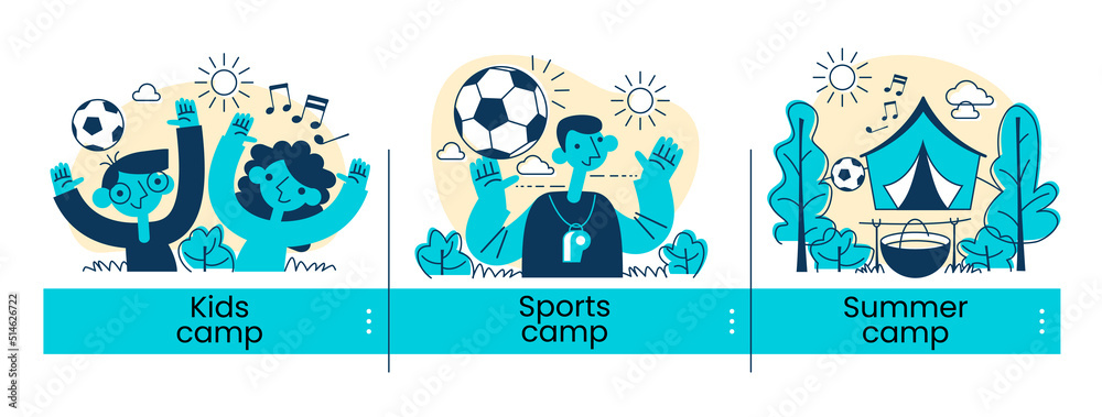 Kids camp, sport classes, summer camping. Vacation abstract concept ...