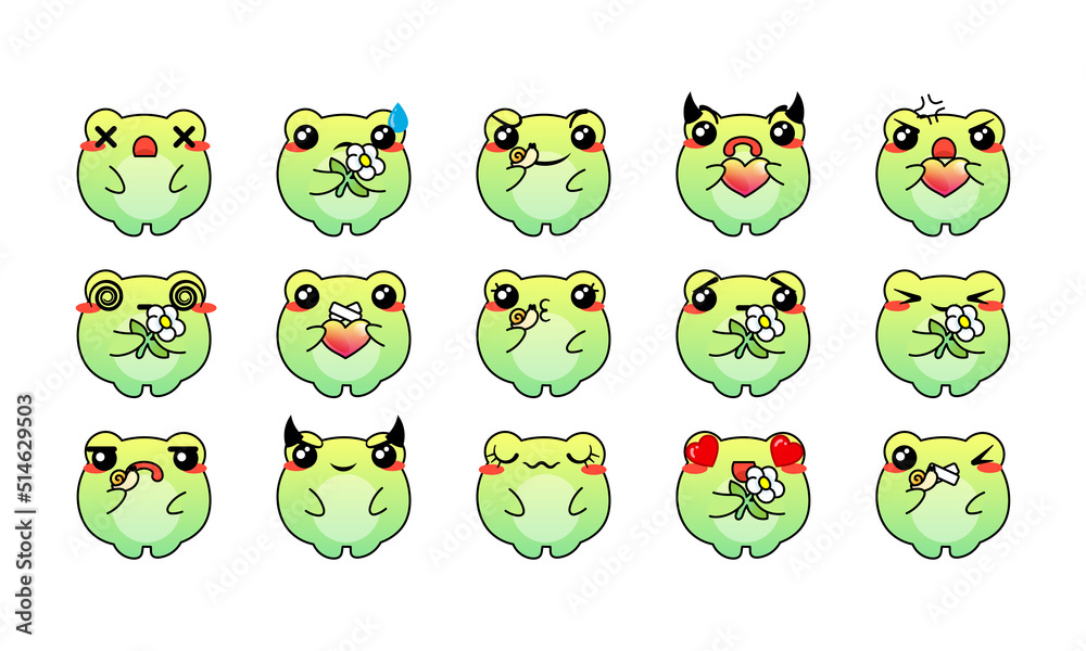 Various Cartoon Toads Set. Doodle faces, eyes and mouth. Caricature ...