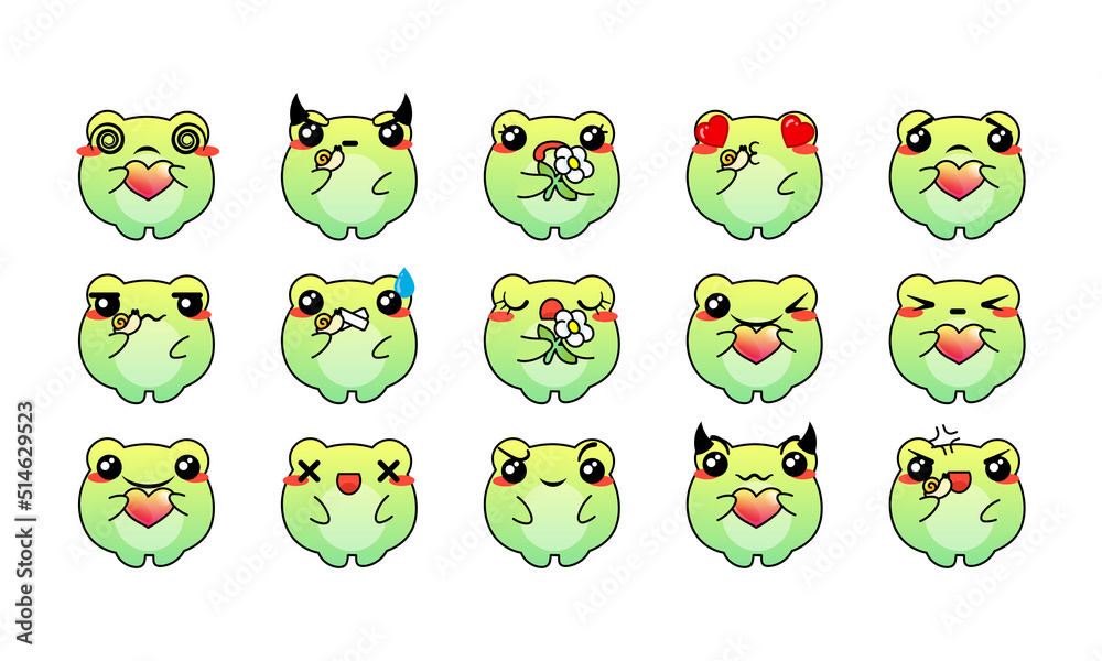 Various Cartoon Toads Set. Doodle faces, eyes and mouth. Caricature ...