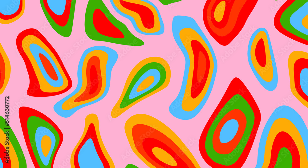 Groovy background with colorful trippy melting shapes in retro 60s ...