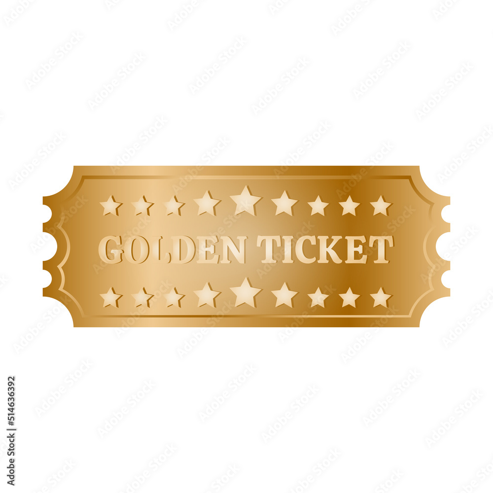 Golden ticket with golden stars Stock Vector | Adobe Stock