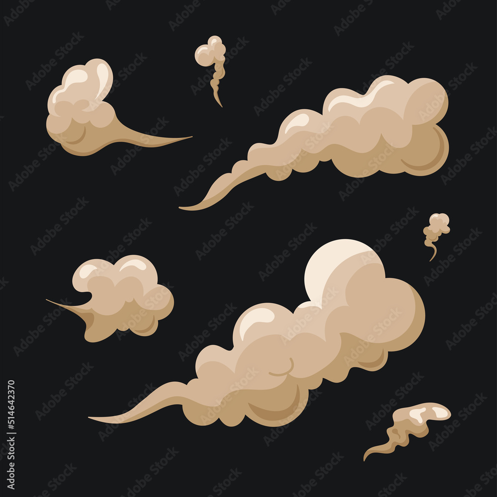 Cartoon smoke and dust clouds set. Dusty particles isolated. Dry sand ...