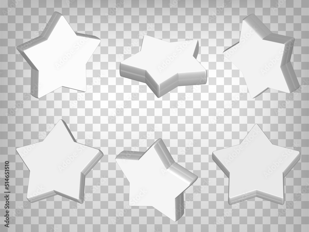 Set of perspective projections 3d star model icons on transparent ...