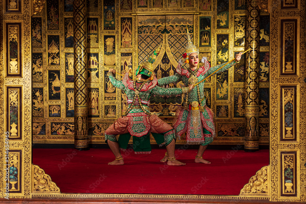 Ramayana story. The battle of Rama. Thailand Dancing in masked perform ...