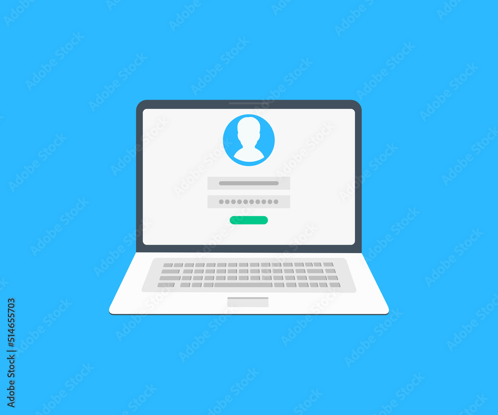 Laptop with login form page on screen logo design. Username, password ...