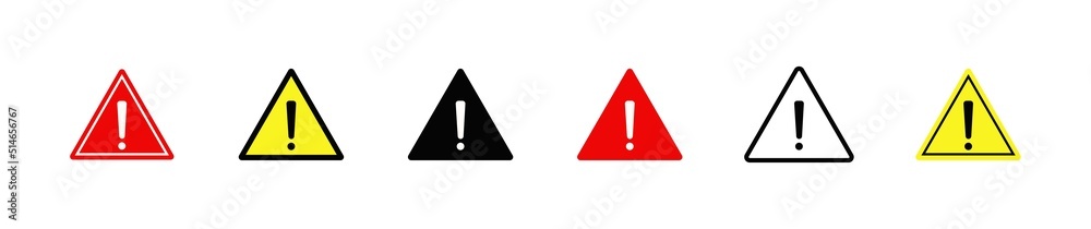Attention caution danger sign, triangular warning icon set. Vector ...