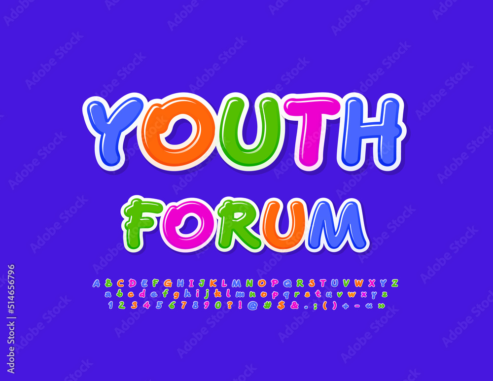 Vector colorful flyer Youth Forum. Bright creative Font.Handwritten ...