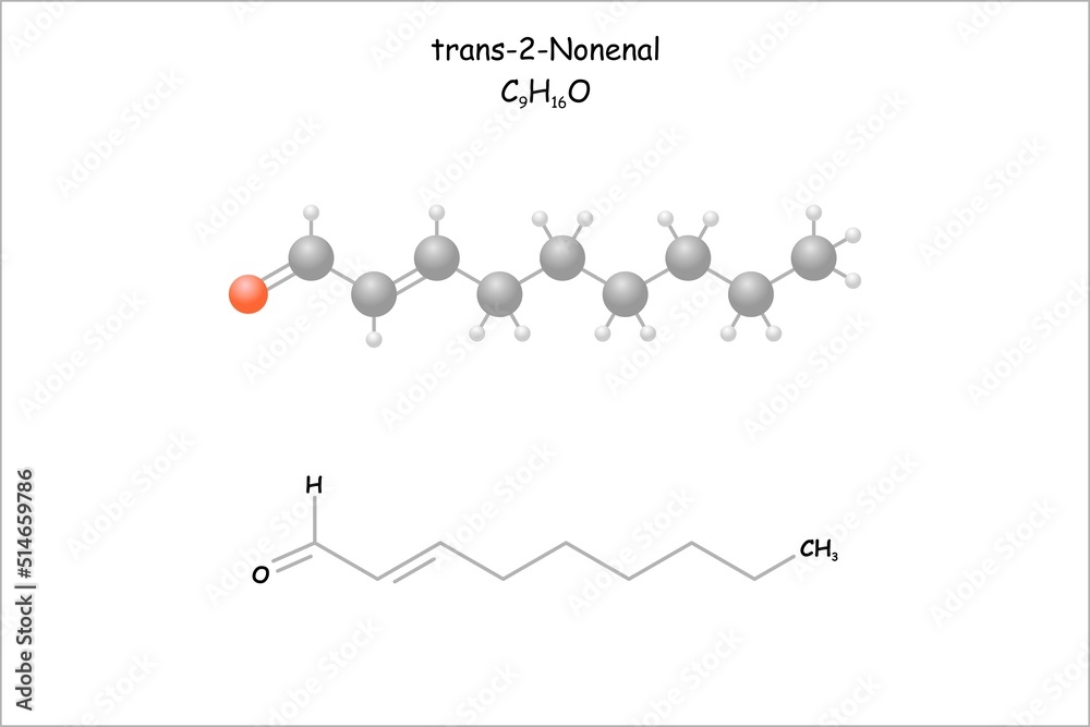 Stylized Molecule Model Structural Formula Of Trans 2 Nonenal Cucumber Aroma Stock Vector