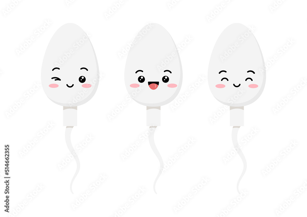 Cute sperm semen cell cartoon character emoji set. Kawaii sperm ...