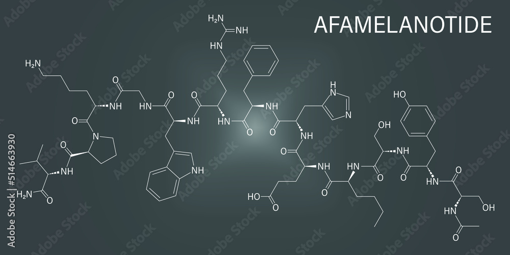 Skeletal formula of Afamelanotide or melanotan-1 photoprotective drug ...
