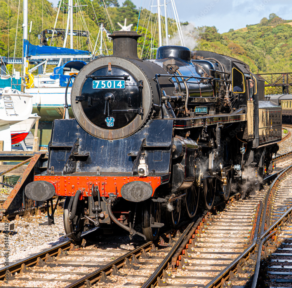 Black and red steam locomotive on Dartmouth Railway Stock Photo | Adobe ...