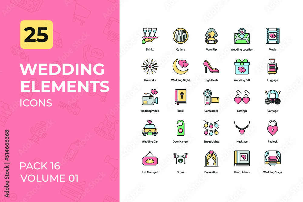 Wedding elements Icons Collection. Set contains such Icons as Wedding ...