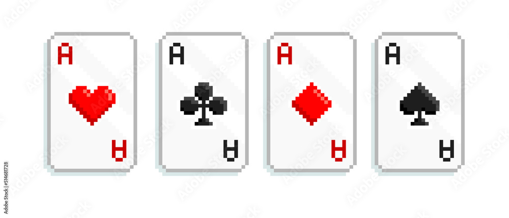 Pixel Art Playing Poker cards icons with ace suits on white background ...