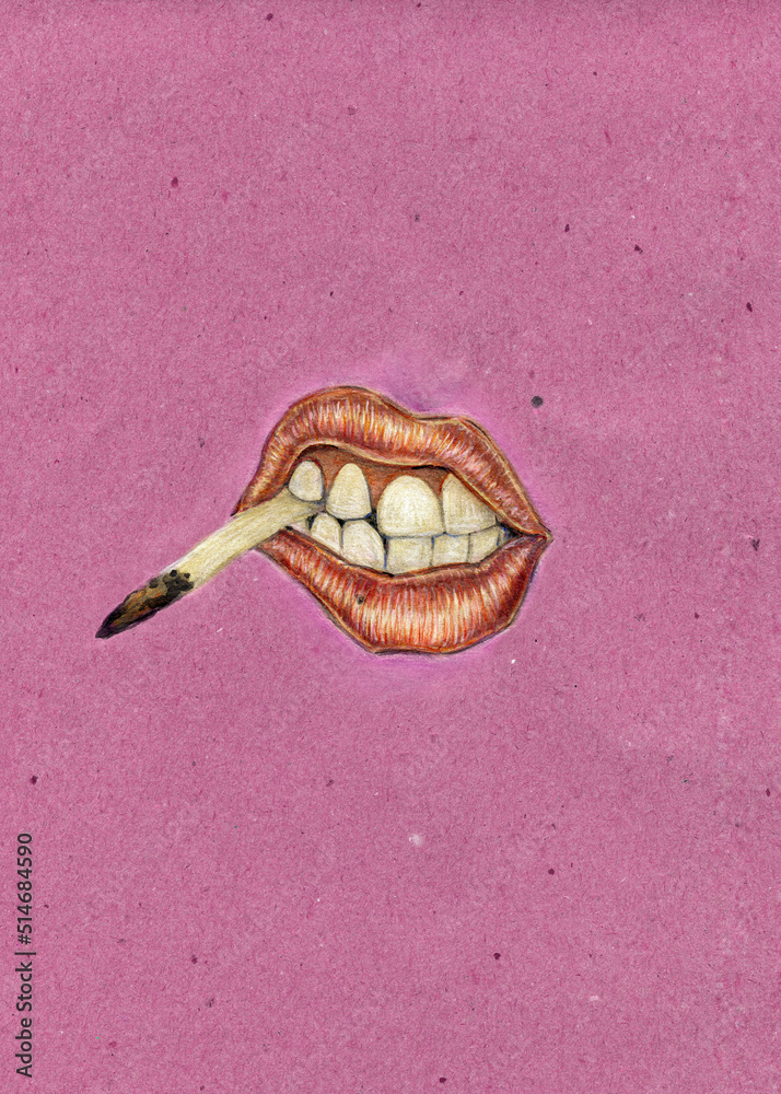 Bad girl smoking weed concept. Dirty red lips close up wallpaper. Sexy ...
