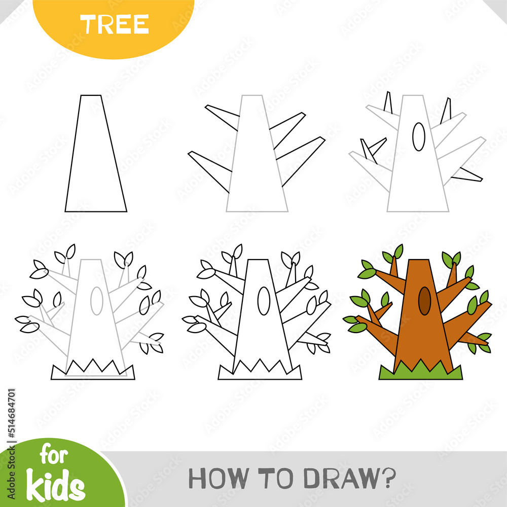 How to draw Oak tree for children. Step by step drawing tutorial Stock ...