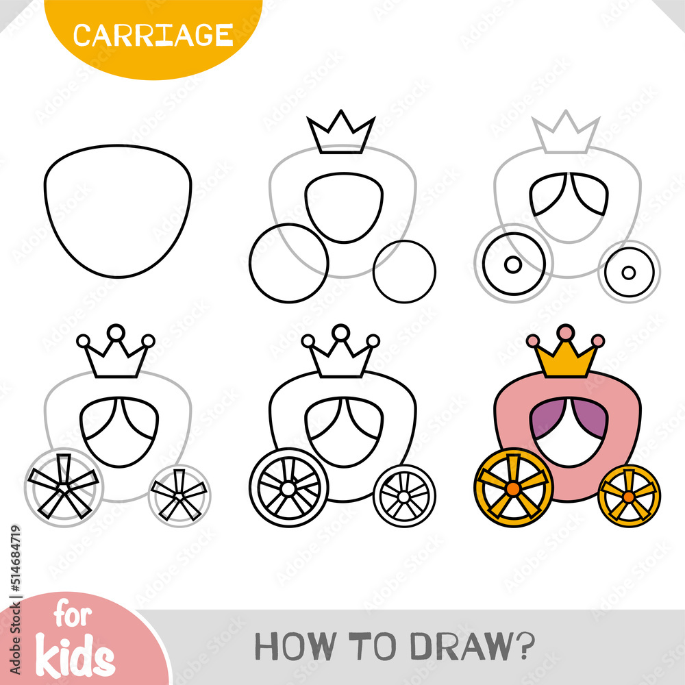 Vektorová grafika „How to draw Carriage for children. Step by step ... Vektorová grafika „How to draw Carriage for children. Step by step ...