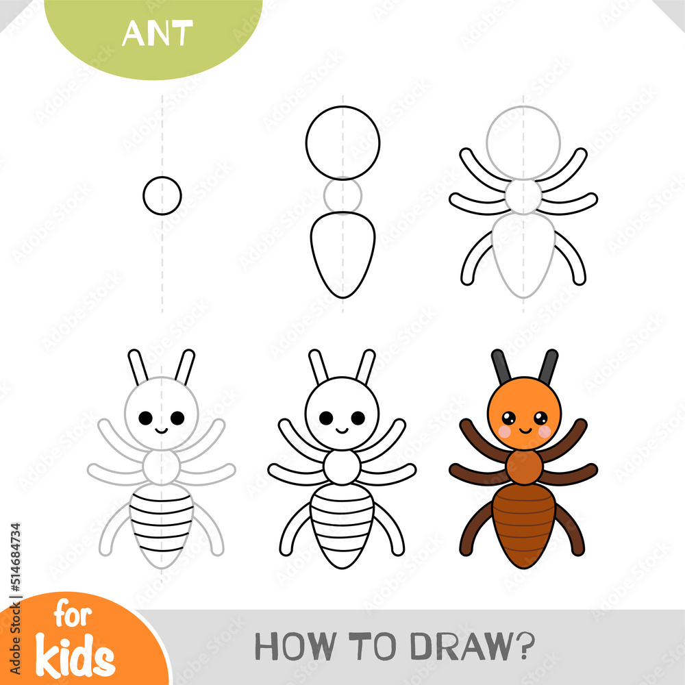 How to draw Ant for children. Step by step drawing tutorial Stock ...