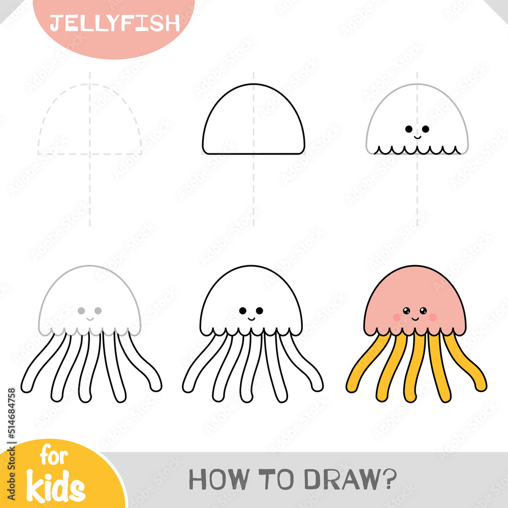How to draw Jelly fish for children. Step by step drawing tutorial ...