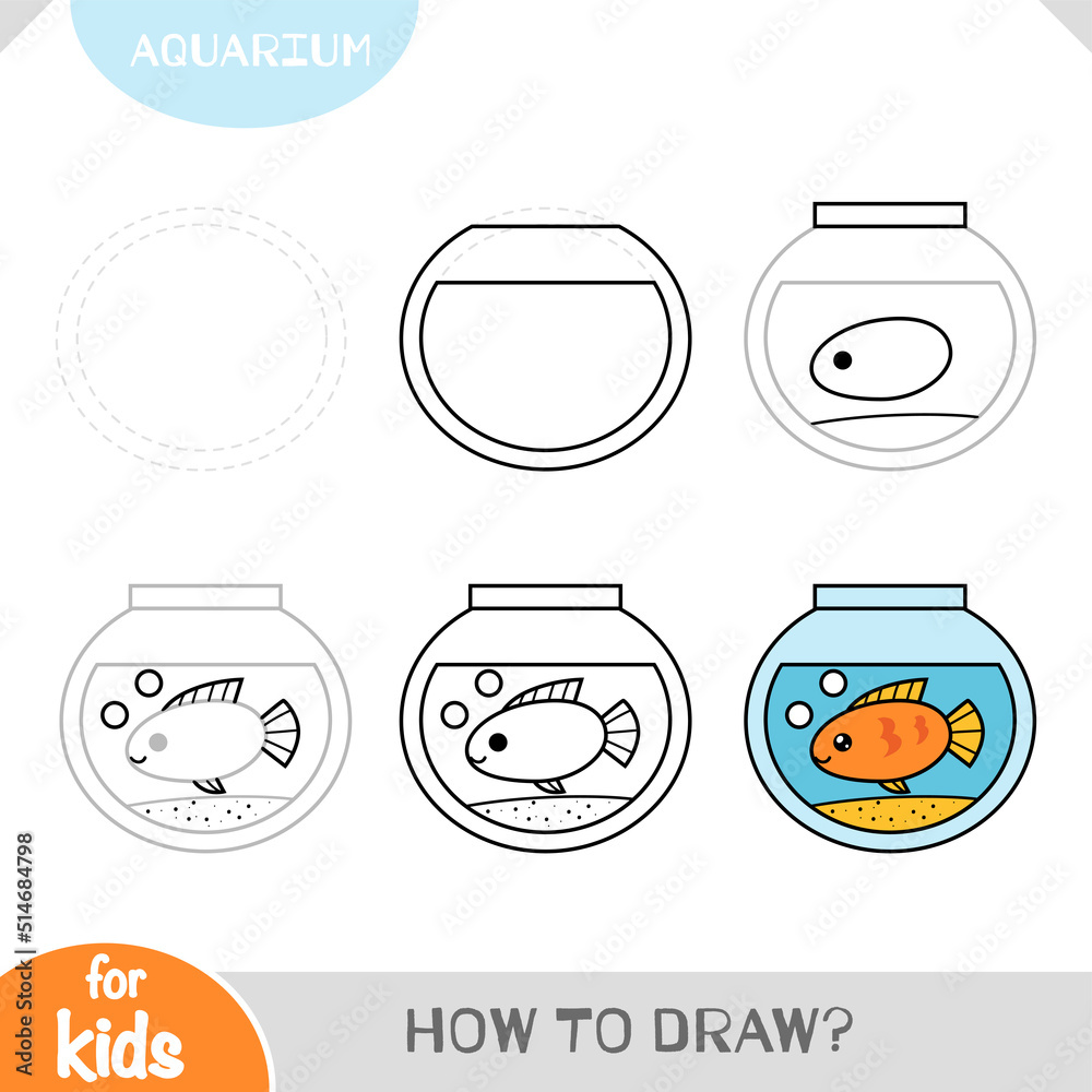 How to draw Aquarium for children. Step by step drawing tutorial Stock ...