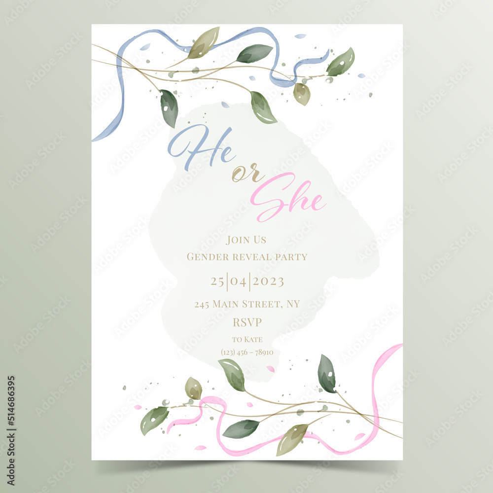 Invitation for gender reveal party in rustic style. Greenery Watercolor ...