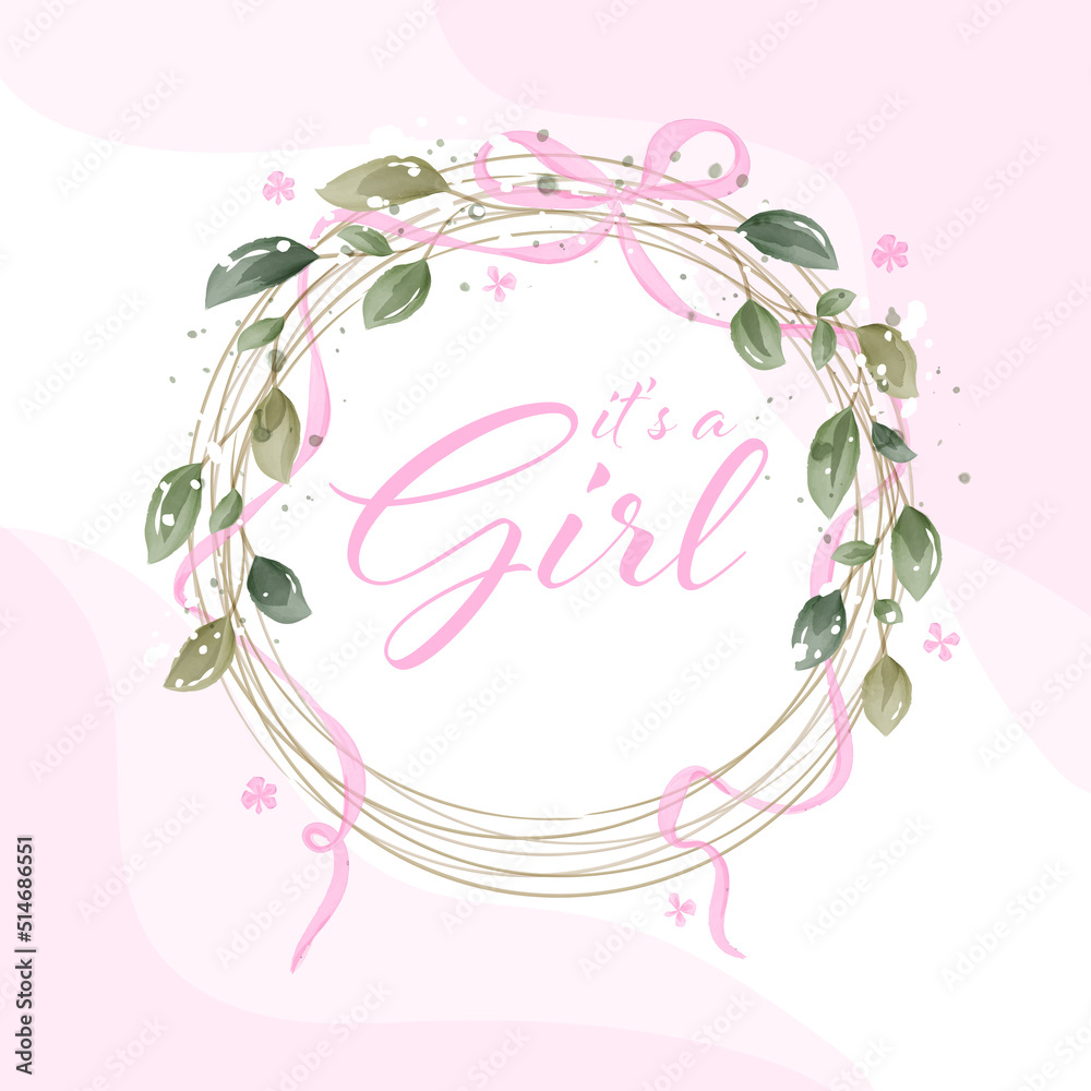 It`s a girl, baby shower announcement banner in rustic style, card ...