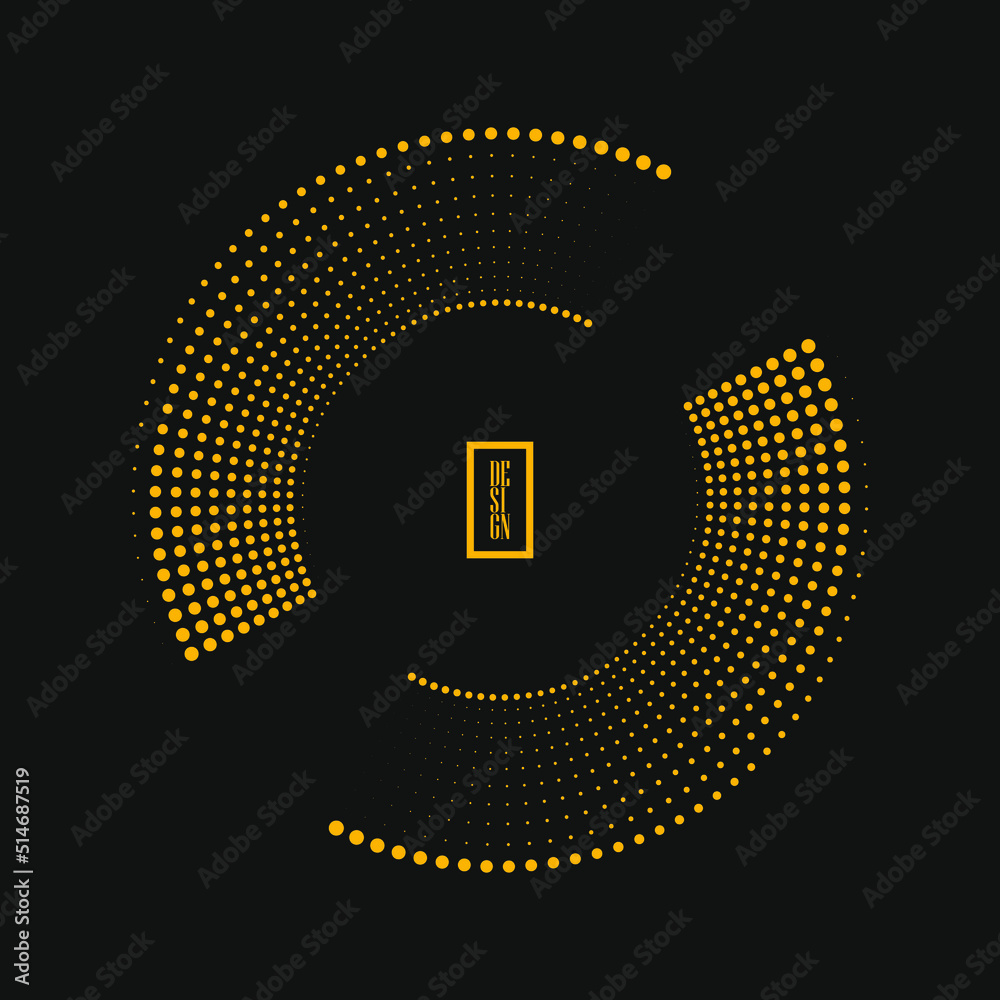 Yellow halftone dotted lines in circle form. Geometric art. Trendy ...