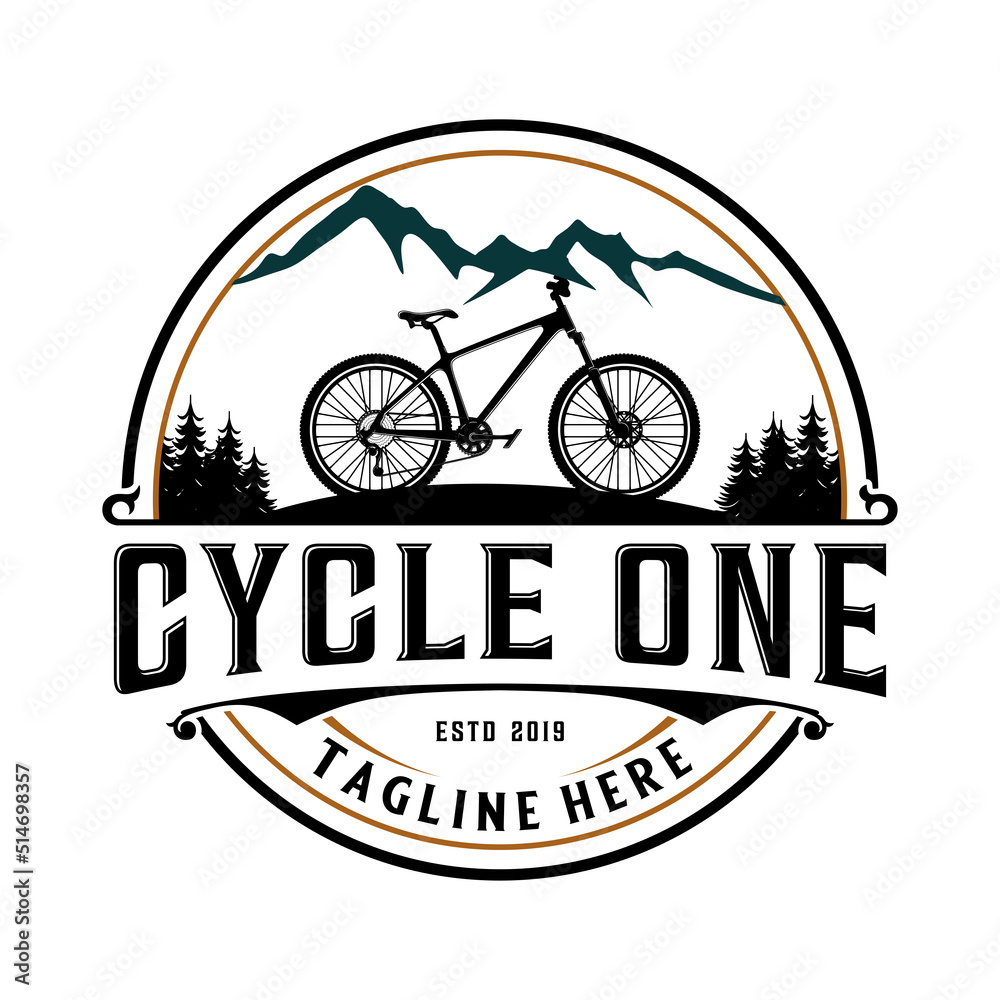 mountain bike emblem logo vector. bicycle vector illustration, tree ...