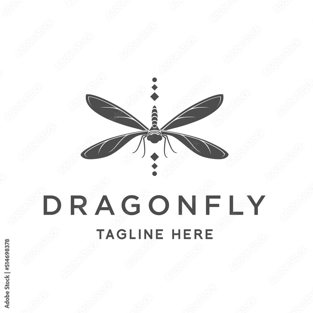 dragonfly logo design concept, a flying dragonfly icon in black color ...