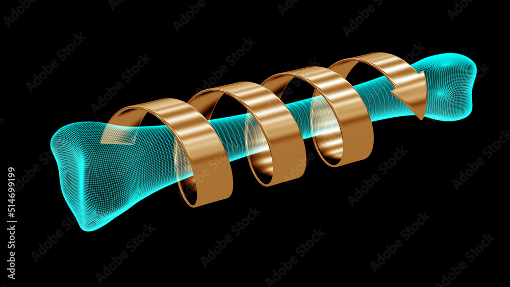 The healing of a human bone with spiral arrow isolated on black ...