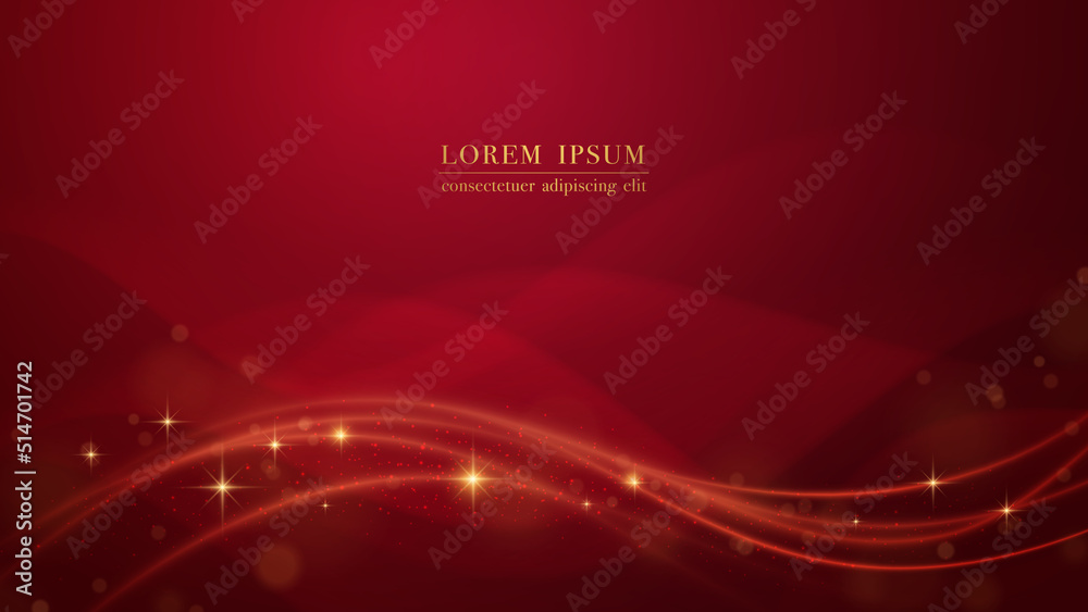 Red luxury background with lines wave element and glitter light effect ...