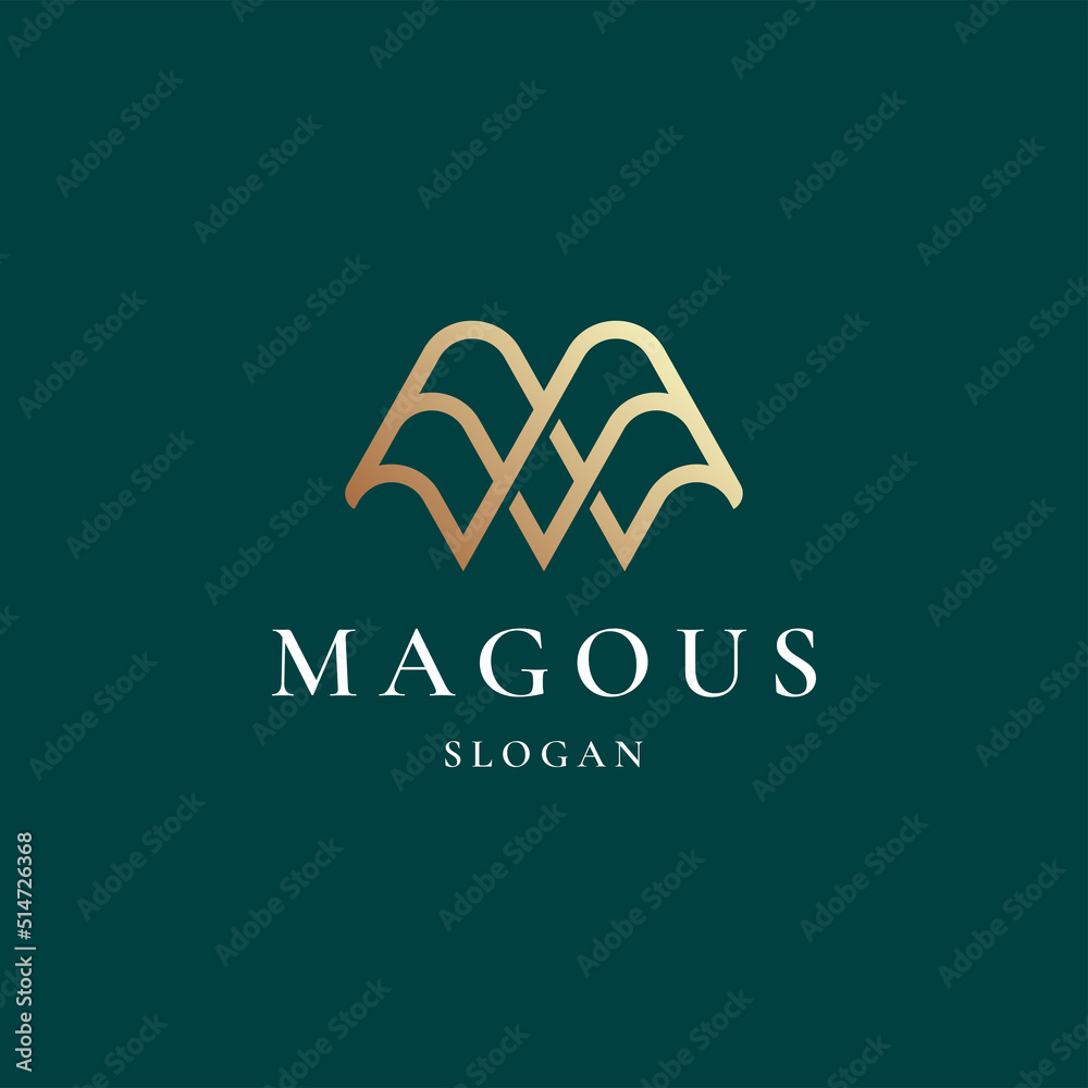 Elegant line curve vector logotype. Premium letter M logo design ...