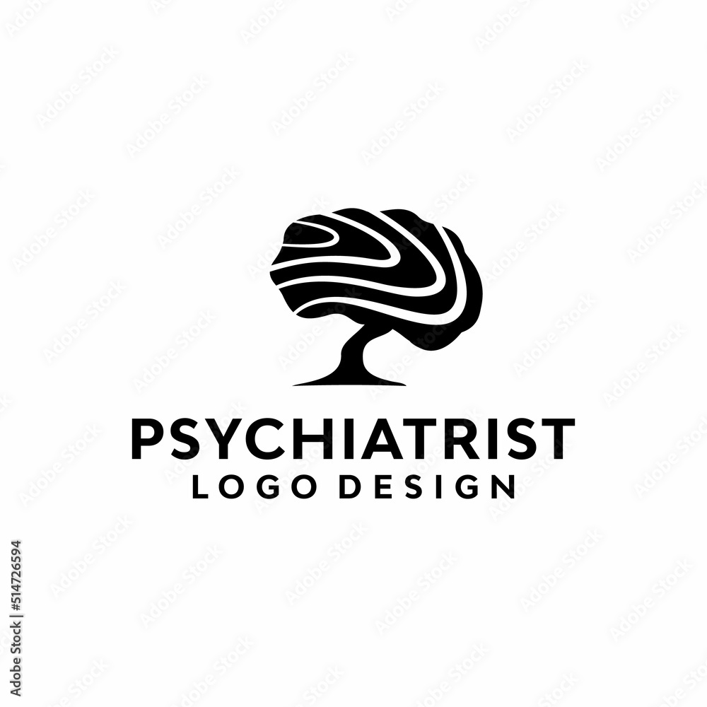psychiatry logo design. Vector illustration of brain and tree. modern ...