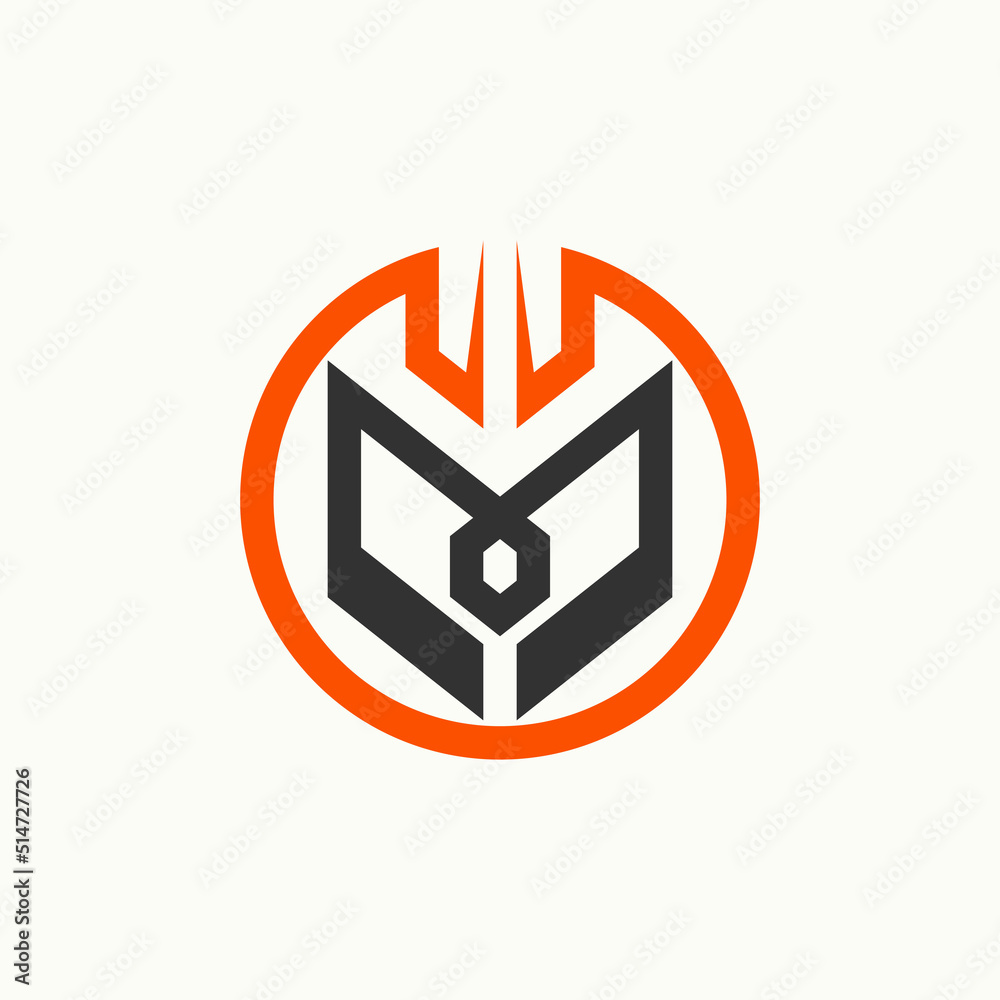 Unique emblem with letter or word M font inside like trojan helmet with ...