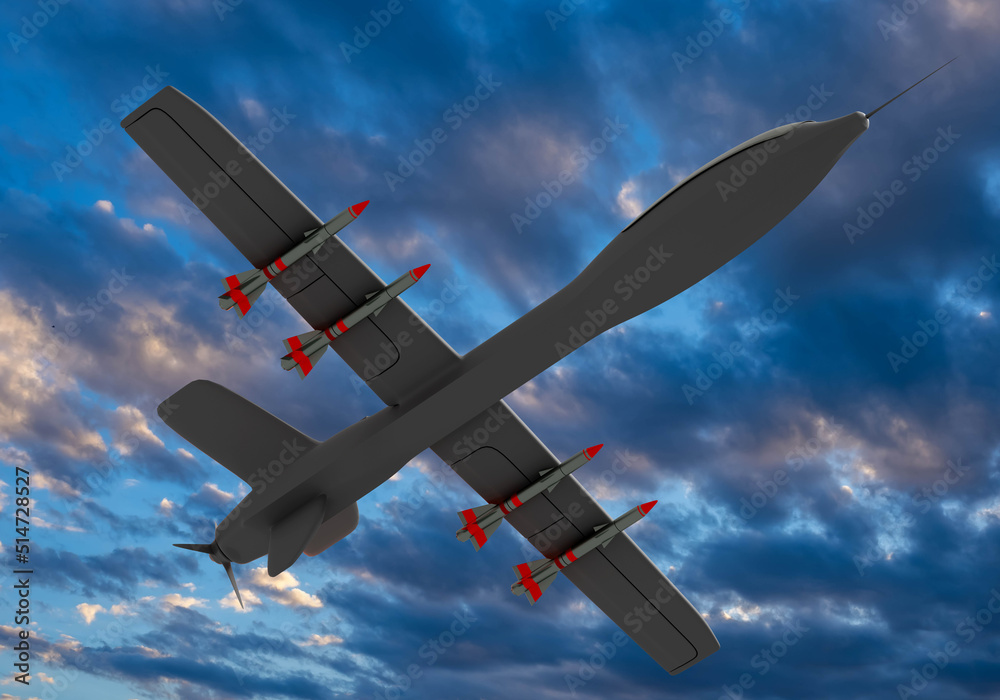 Military drone. Air Force. Army drone in sky. UAV for army units ...