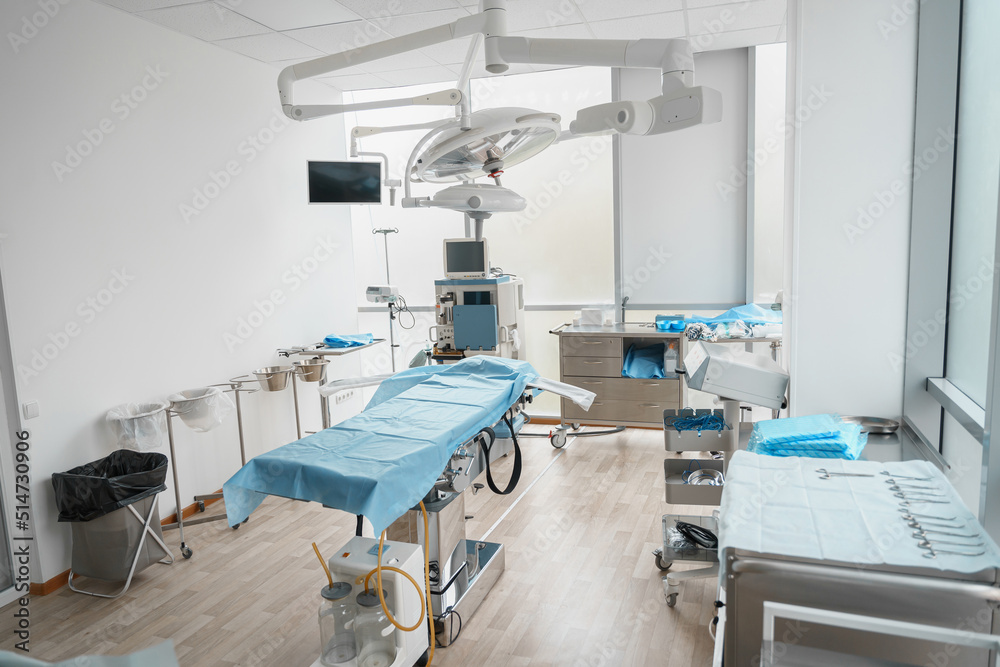 Interior of operation room with different medical equipment ready for ...