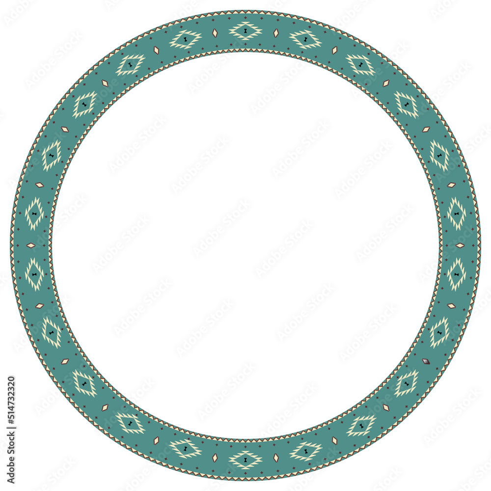 Ethnic frame. Round border with mexican tribal pattern. Circle frame ...
