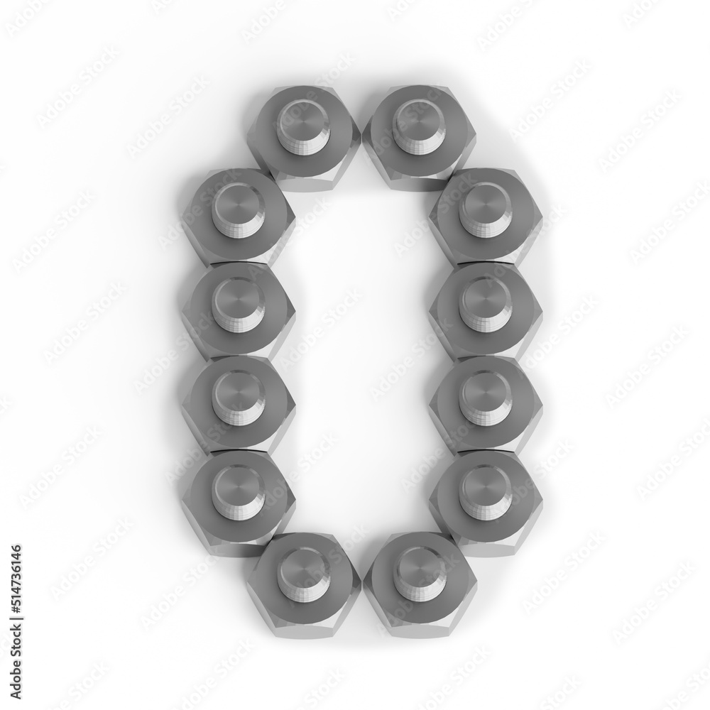 Number 0 made up of nuts and bolts. Industrial font or symbol. Zero ...