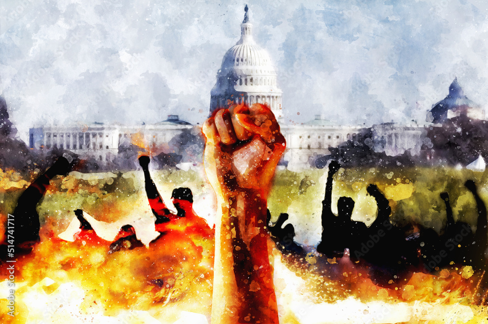 Protest in USA, rally, fight for rights and freedom, revolution art ...