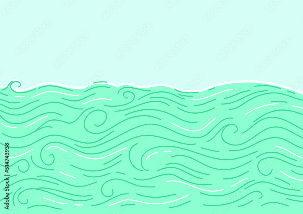 Vector sea waves and sun outline graphic poster illustration. Abstract ...