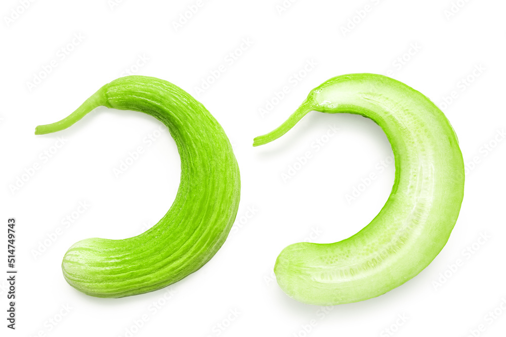 Zdjęcie Stock: Sliced and halved Armenian cucumber or snake melon with ...