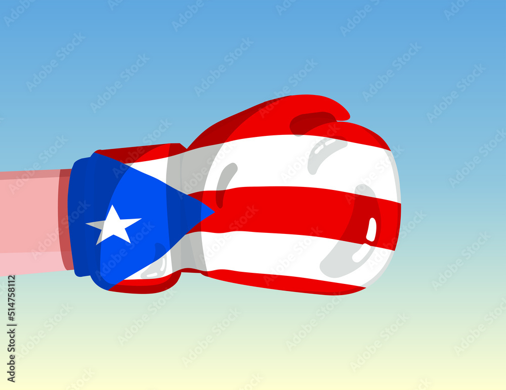 Flag of Puerto Rico on boxing glove. Confrontation between countries ...