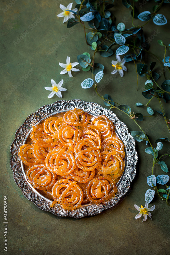 Special indian sweet jalebi or jilabi, jeelebi, and jilapi served in ...