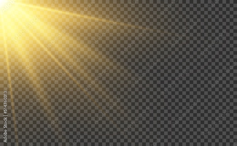 Sunlight realistic effect. Light ray or sun beam. Shiny magic sunset ...