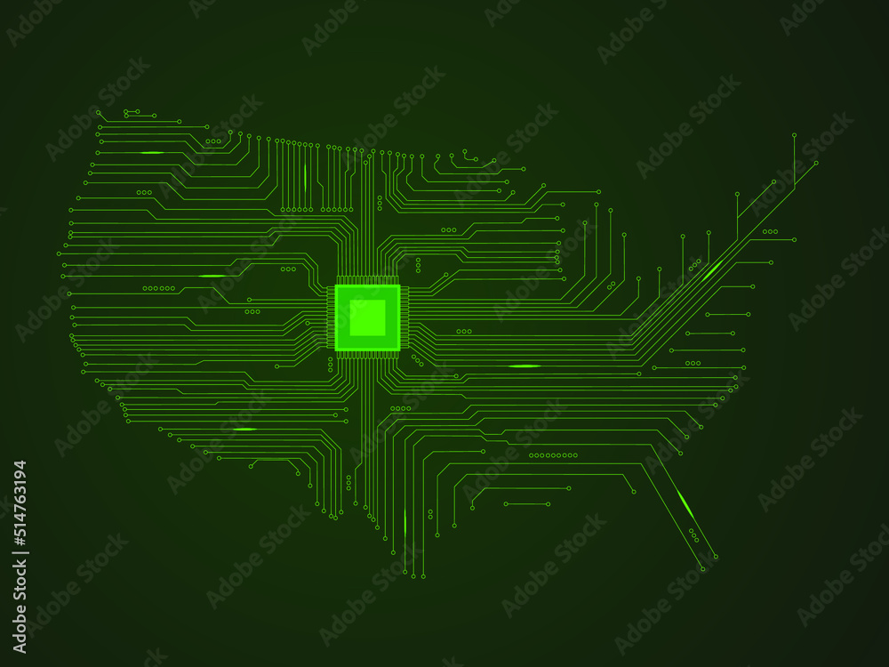Map of the United States in the form of an electronic circuit. Vector ...